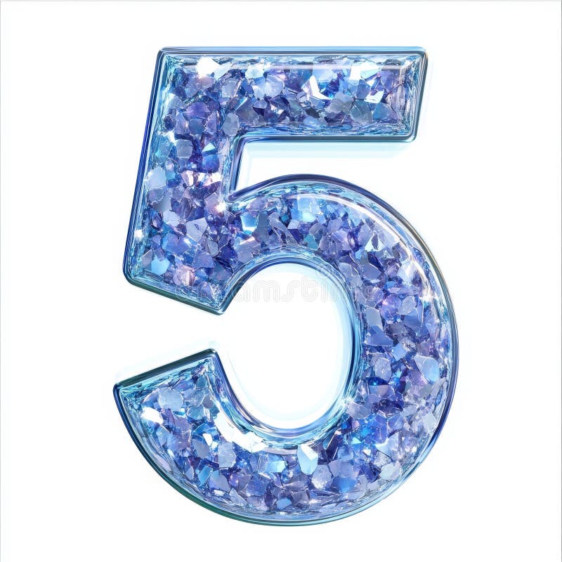 A Sparkling, Decorative Number Five Made of Blue and Purple Crystals ...