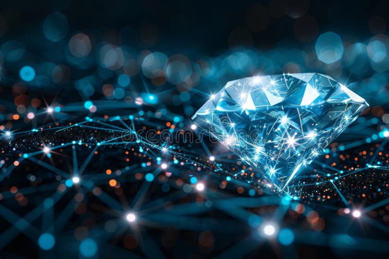 Sparkling Diamond Amidst a Network of Connected Blue Nodes, Symbolizing ...