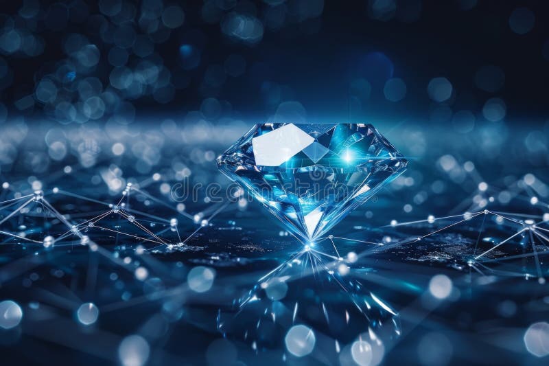 Sparkling Diamond Amidst a Network of Connected Blue Nodes, Symbolizing ...