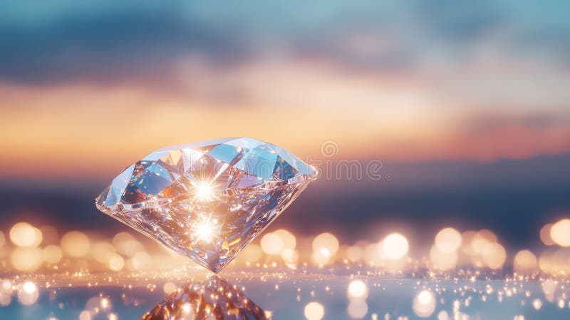 Sparkling Diamond with Bokeh at Sunset Stock Illustration ...