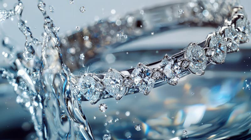 Sparkling Diamond Bracelet Submerged in Water, Creating a Dynamic ...
