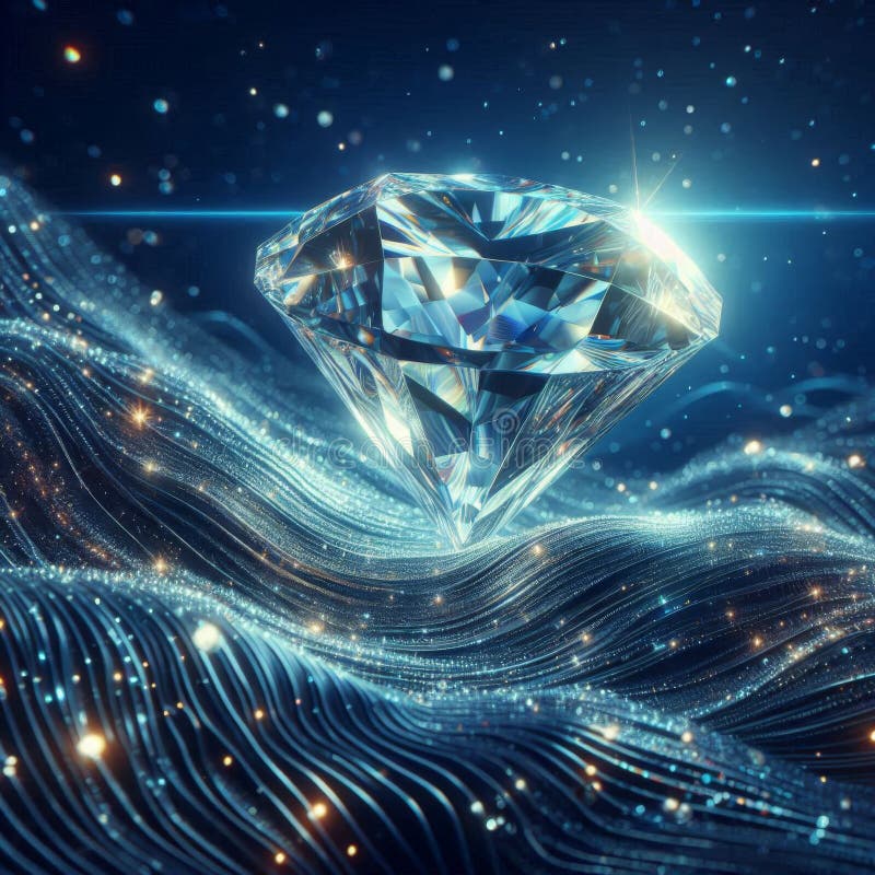 Sparkling Diamond on a Dynamic Blue Wave Background Stock Illustration ...