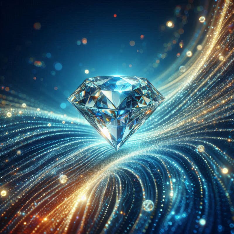 Sparkling Diamond on a Dynamic Blue Wave Background Stock Illustration ...