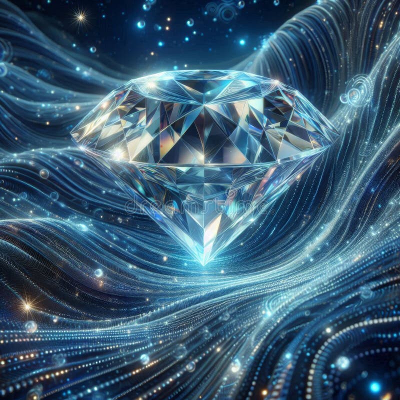 Sparkling Diamond on a Dynamic Blue Wave Background Stock Illustration ...
