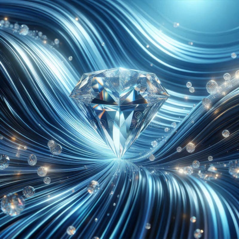 Sparkling Diamond on a Dynamic Blue Wave Background Stock Illustration - Illustration of pyramid ...
