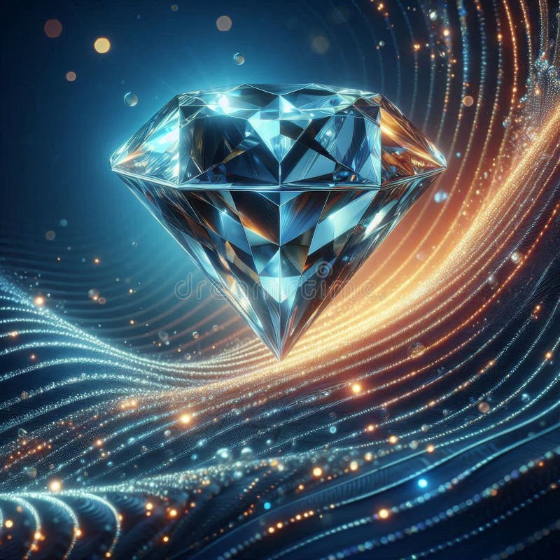 Sparkling Diamond on a Dynamic Blue Wave Background Stock Illustration ...