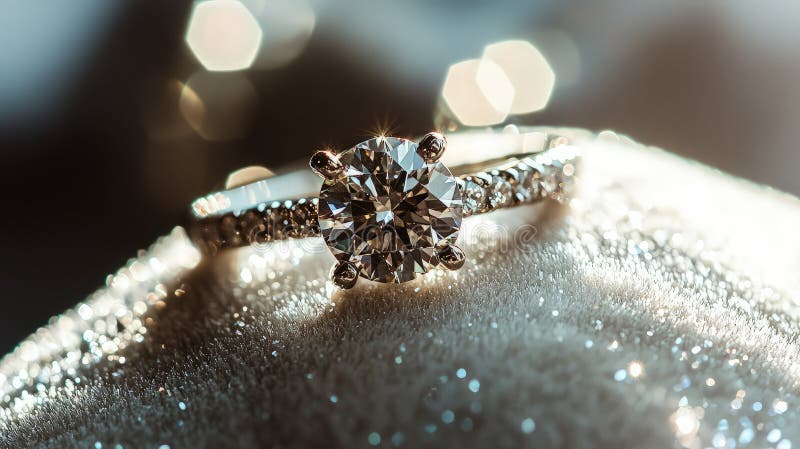 Sparkling Diamond Engagement Ring on a Soft, Glittering Surface Stock ...