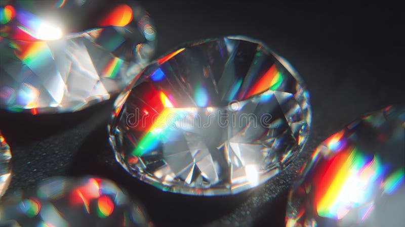 Sparkling Diamond Gems with Rainbow Reflections on Dark Surface Stock ...