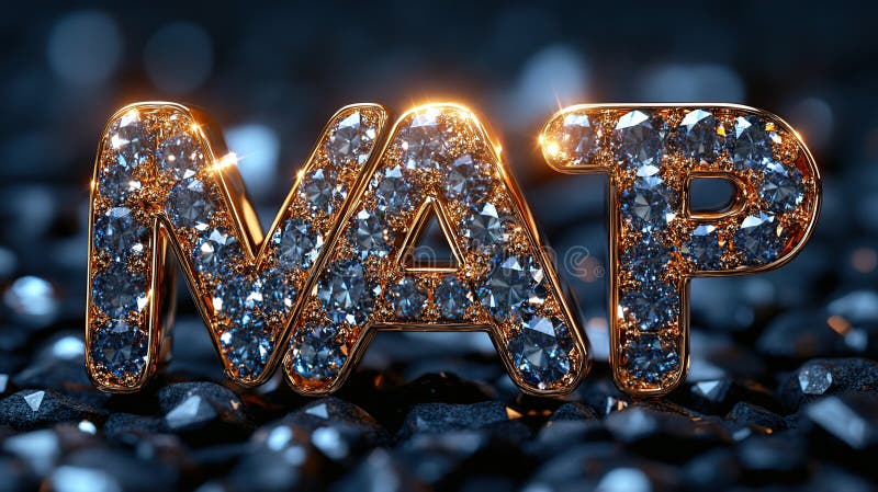 Sparkling Diamond Letters Forming the Word "MAP" on a Dark Background ...
