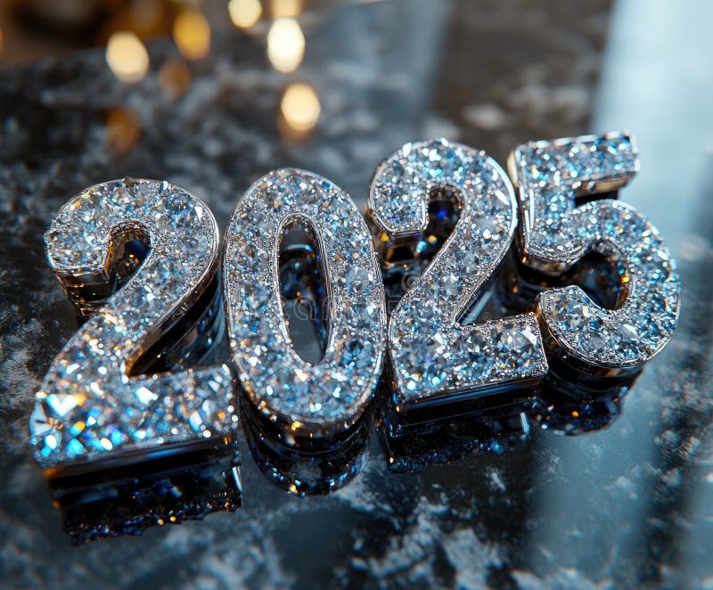 2025 Sparkling Diamond Numbers Reflecting on Table Stock Illustration ...
