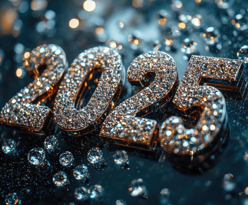 2025 Sparkling Diamond Numbers Reflecting on Table Stock Illustration ...