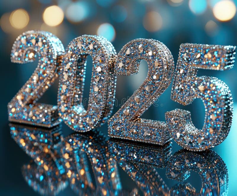 2025 Sparkling Diamond Numbers Reflecting on Table Stock Illustration ...