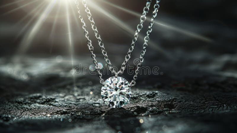 A Sparkling Diamond Pendant on a Silver Chain Illuminated by Soft Light ...