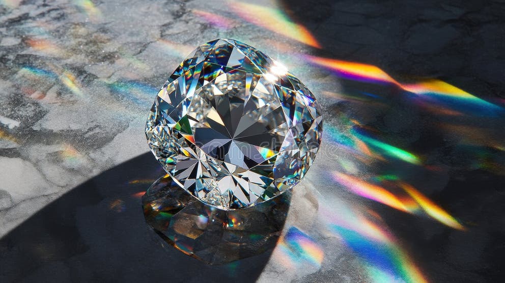 Sparkling Diamond Prism Casting Rainbow Light Reflections on Dark ...