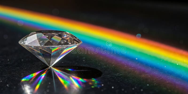 Sparkling Diamond Prism Creating a Beautiful Rainbow Spectrum on a Dark ...