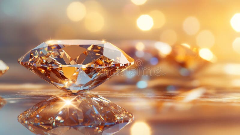 Sparkling Diamond Reflecting Golden Light Background Stock Illustration ...