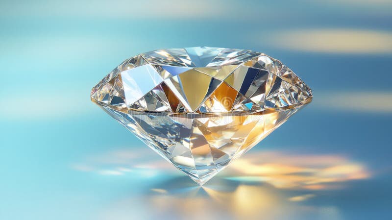 Sparkling Diamond Reflecting Light on Blue Background Stock ...