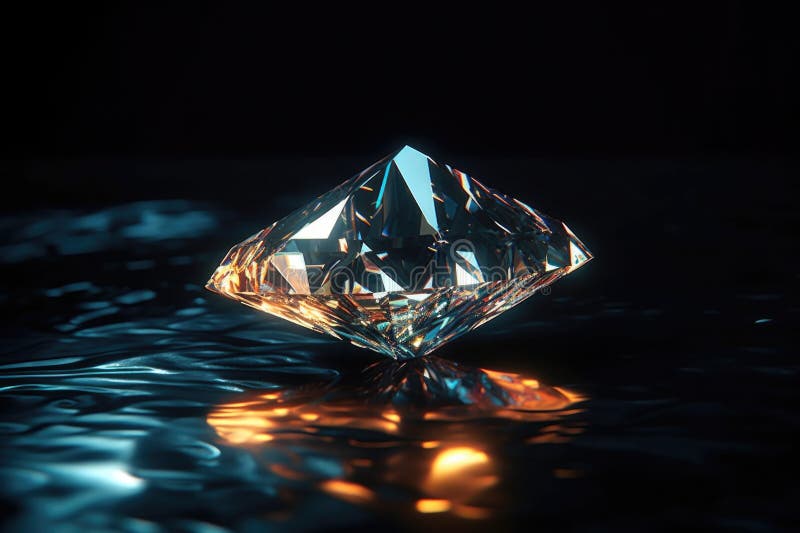 Sparkling Diamond Reflecting Light on Dark Surface Stock Photo - Image ...
