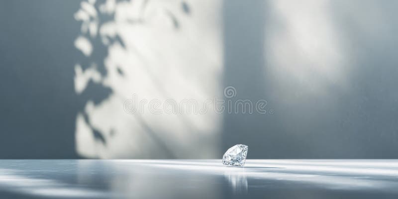 Sparkling Diamond on Reflective Surface with Leaf Shadows and Sunlight ...