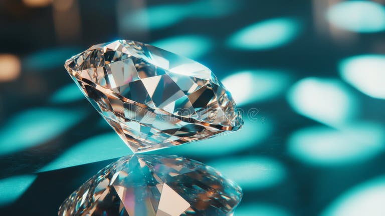 A Sparkling Diamond Reflects Light on Teal Background Stock Image ...