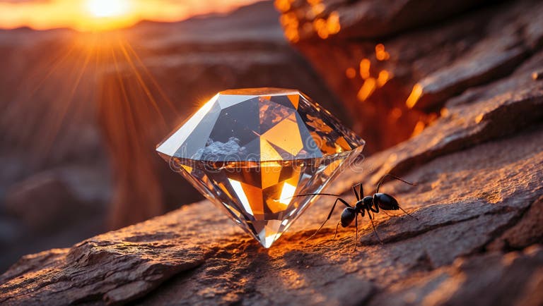 Sparkling Diamond at Sunset with Ant Stock Illustration - Illustration ...
