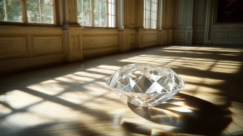 Sparkling Diamond Rests on Elegant Wooden Floor Stock Illustration ...