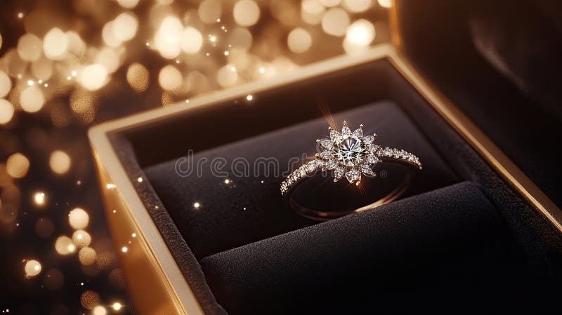Sparkling Diamond Ring in Elegant Jewelry Box Stock Illustration ...