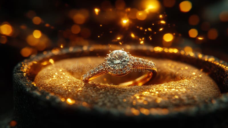 Sparkling Diamond Ring in Golden Box Setting Stock Illustration ...