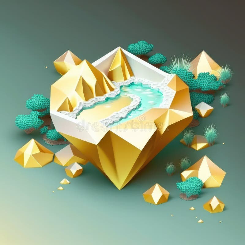 Sparkling Diamond and a River of Gold, Isometric Low Poly View AI ...