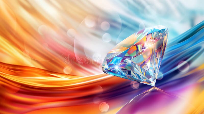 A Sparkling Diamond Set Against a Background of Flowing, Colorful Waves ...