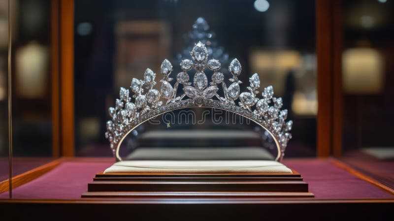 Sparkling Diamond Tiara Rests in Wooden Display Case Stock Image ...