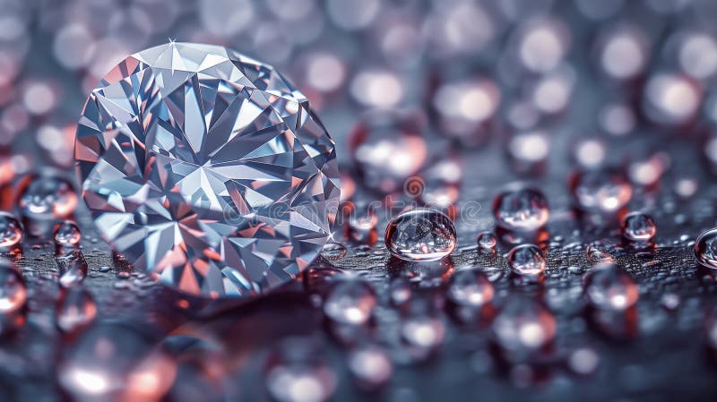 Sparkling Diamond with Water Droplets on Reflective Surface Stock ...