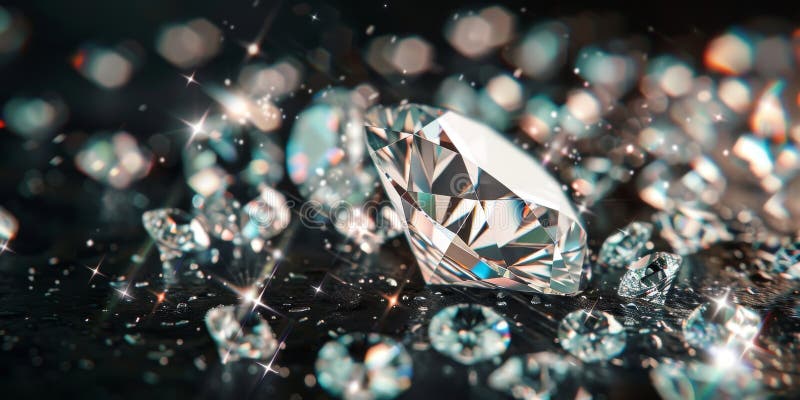 Sparkling Diamonds CloseUp on Black Background with Brilliant ...