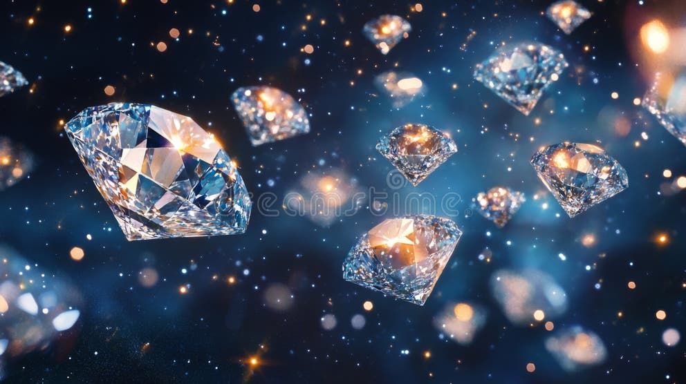 Sparkling Diamonds Falling through a Dark Blue Sky Stock Illustration ...