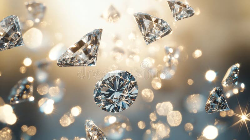 Sparkling Diamonds Falling through Golden Light Stock Image - Image of ...