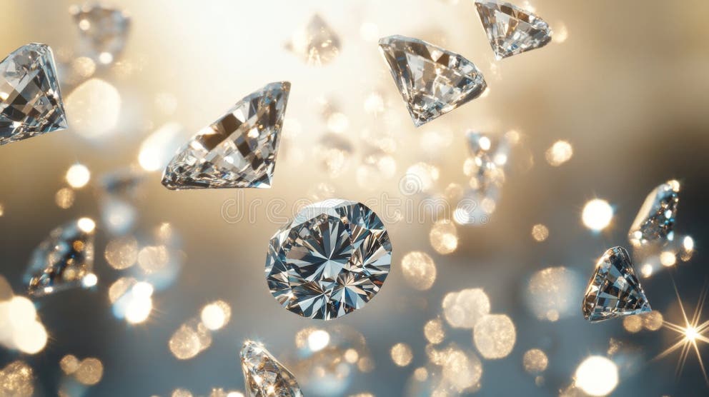 Sparkling Diamonds Falling through Golden Light Stock Image - Image of ...