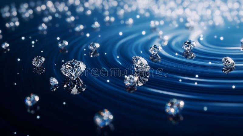 Sparkling Diamonds Resting on a Dark Blue Swirling Surface Stock ...