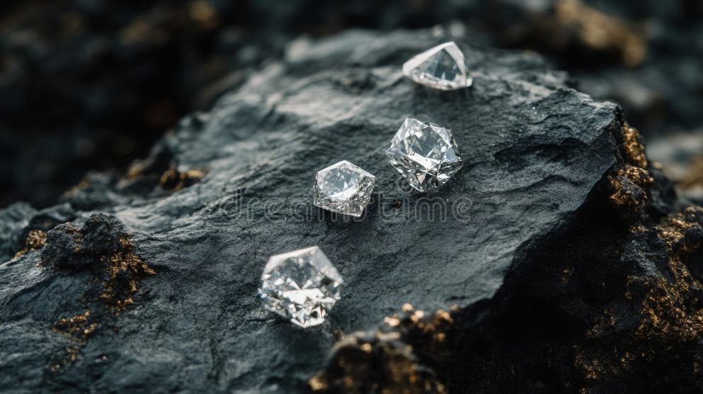 Sparkling Diamonds Resting on Dark Volcanic Rock Stock Image - Image of ...
