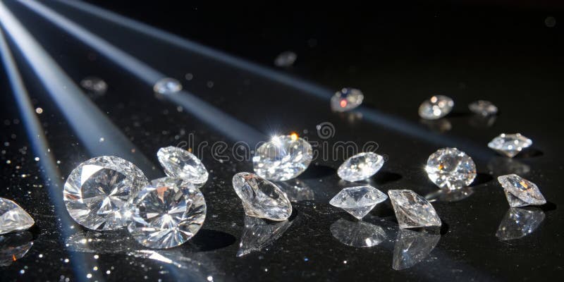 Sparkling Diamonds Scattered on a Dark Surface with Beams of Light ...