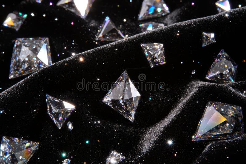 Sparkling Diamonds Scattered on Luxurious Black Fabric Creating a ...