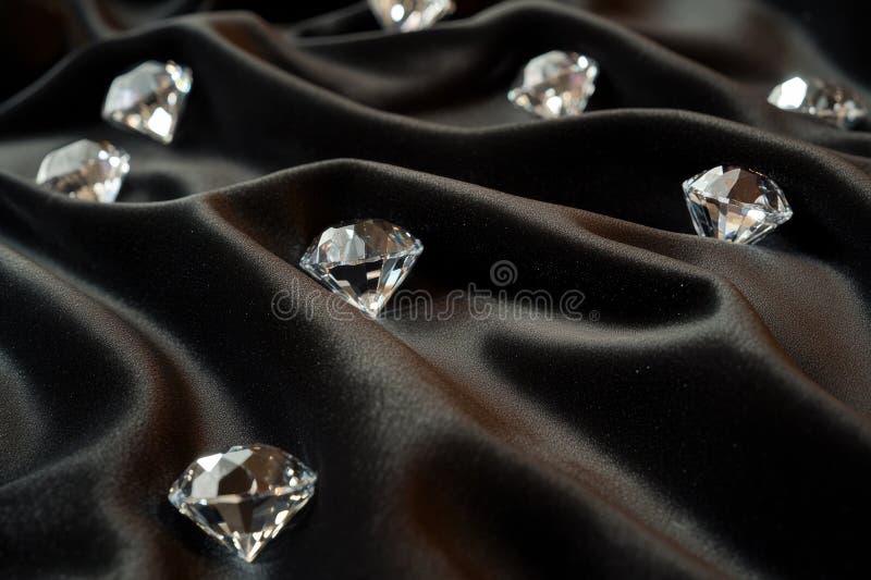 Sparkling Diamonds Scattered on a Luxurious Black Satin Fabric with ...