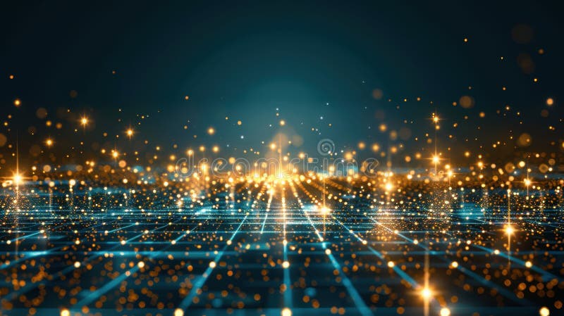 Sparkling Digital Network Grid with Luminous Particles Stock Image ...