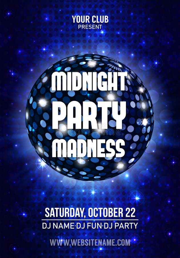 Sparkling Disco Ball. Night Party Flyer. Vector Illustration. Stock ...