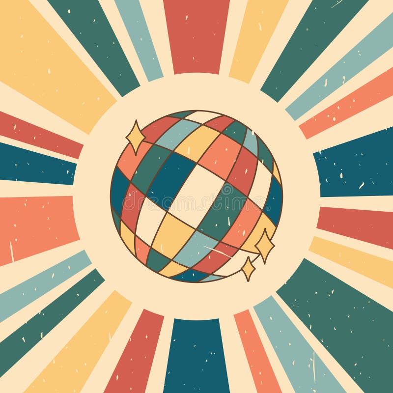 Sparkling Disco Ball in Retro Style. Trendy Retro Design with Grunge ...