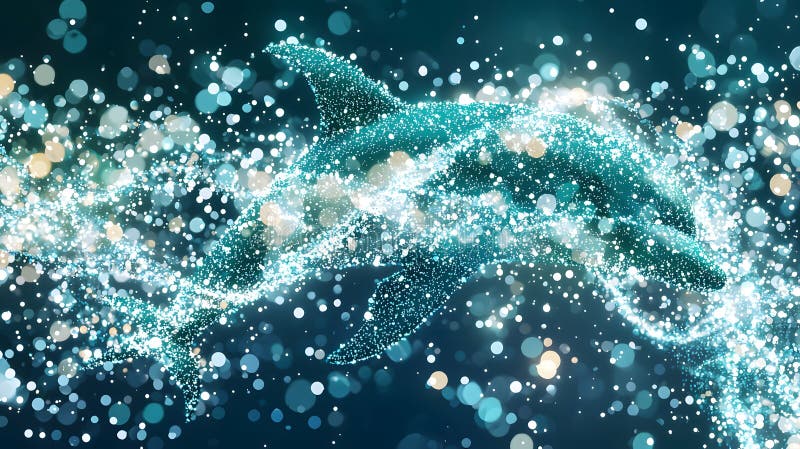Sparkling Dolphin in Abstract Ocean Scene Digital Art Particle Effect Bokeh Background AI ...