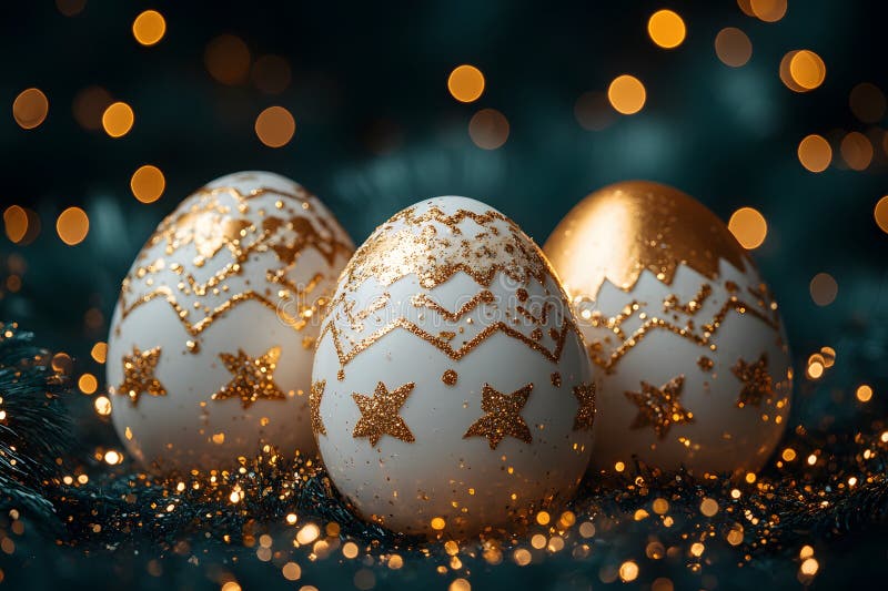 Sparkling Easter Celebration with Decorated Gold Glitter Eggs ...