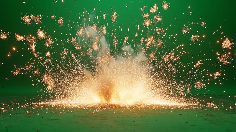 Sparkling Explosion with Bright Fireworks on Green Screen Background ...