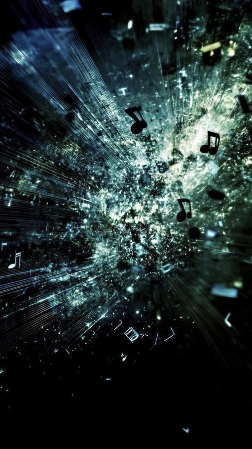 Sparkling Explosion with Embedded Floating Music Notes Stock ...