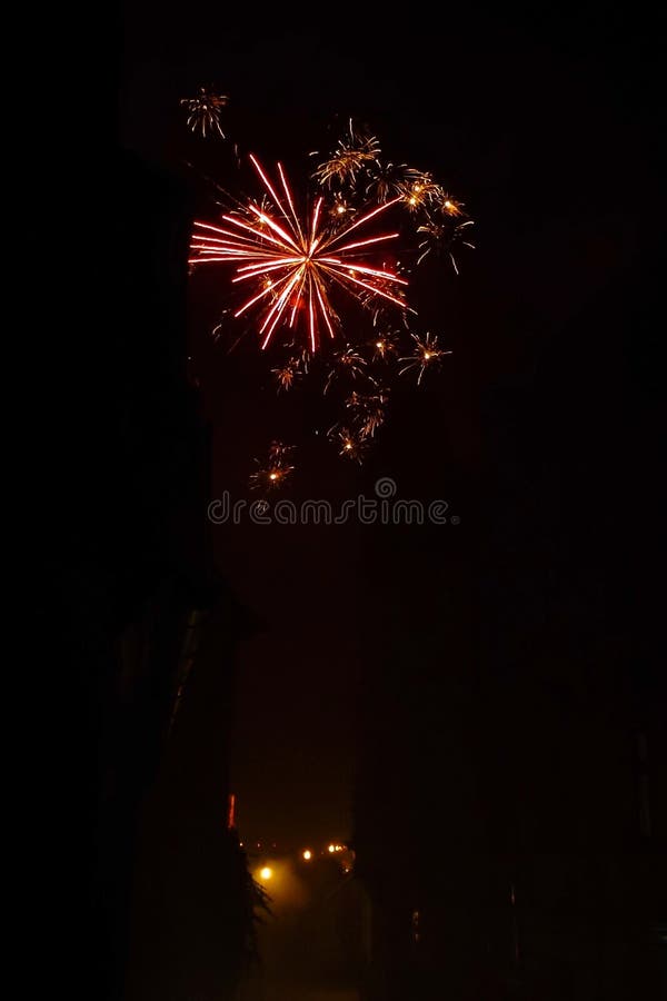 Golden Explosion of Fireworks and Salute, Isolated and Blurred on Black ...