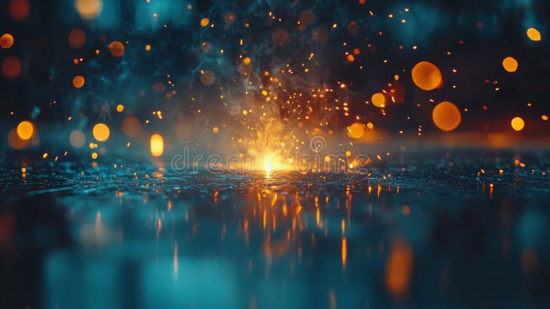 Sparkling Fire Sparks Reflecting on Dark Wet Surface Stock Illustration ...